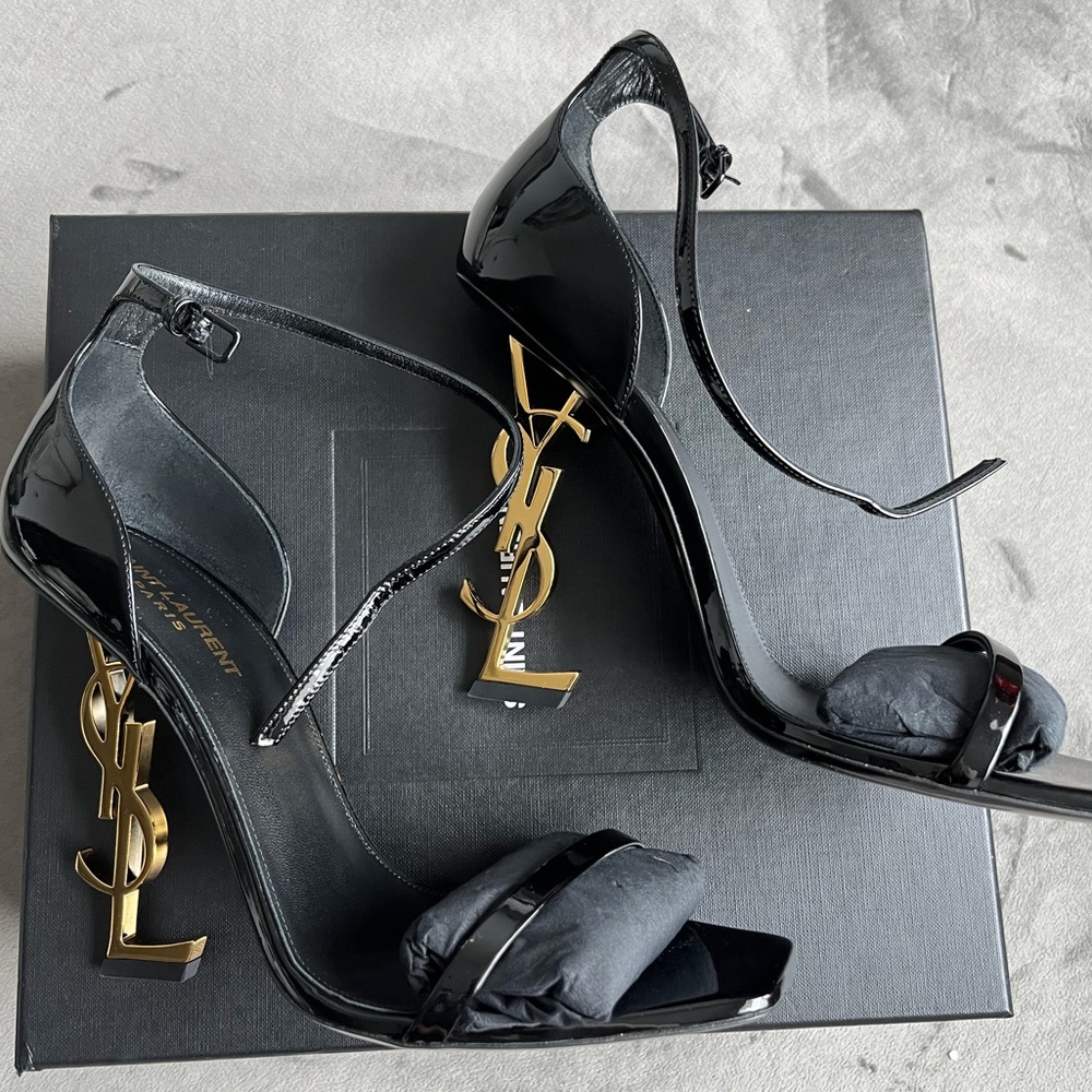 Saint Laurent Opyum Heeled Sandals In Patent Leather - Gem